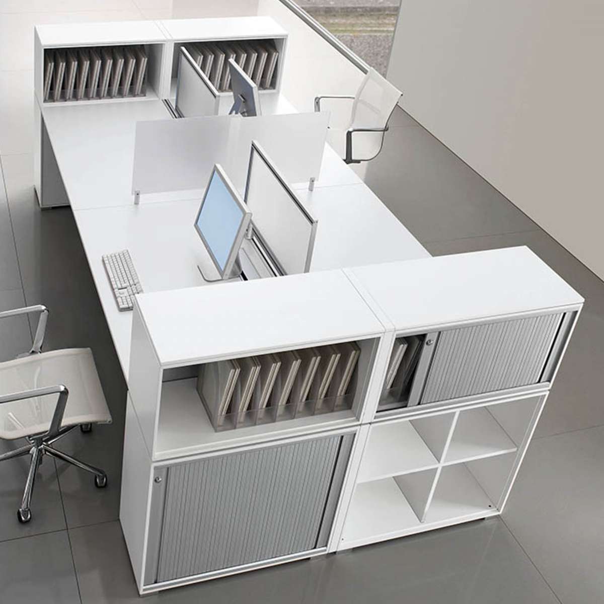 Bralco LOOPY 4er Arbeitsplatz mit Schränken in Melamin ...